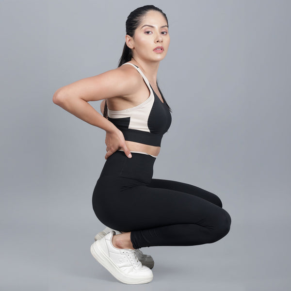 Chiclo Women's Black & Beige Contrast Workout Set